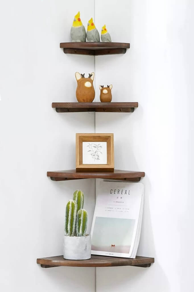 Solid Oak Corner Shelves, Walnut Brown | Urban Leaf NZ